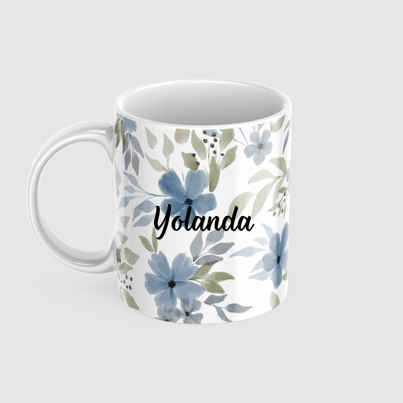 Taza Cerámica Estampado Floral Azul Personalizada - Gràcia i Art